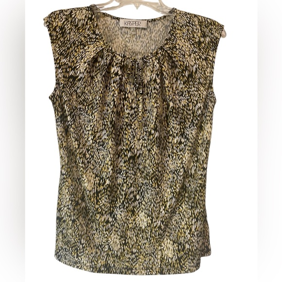 Kasper | Tops | Kasper Top Yellow Black Metallic Gold Sleeveless Tie ...
